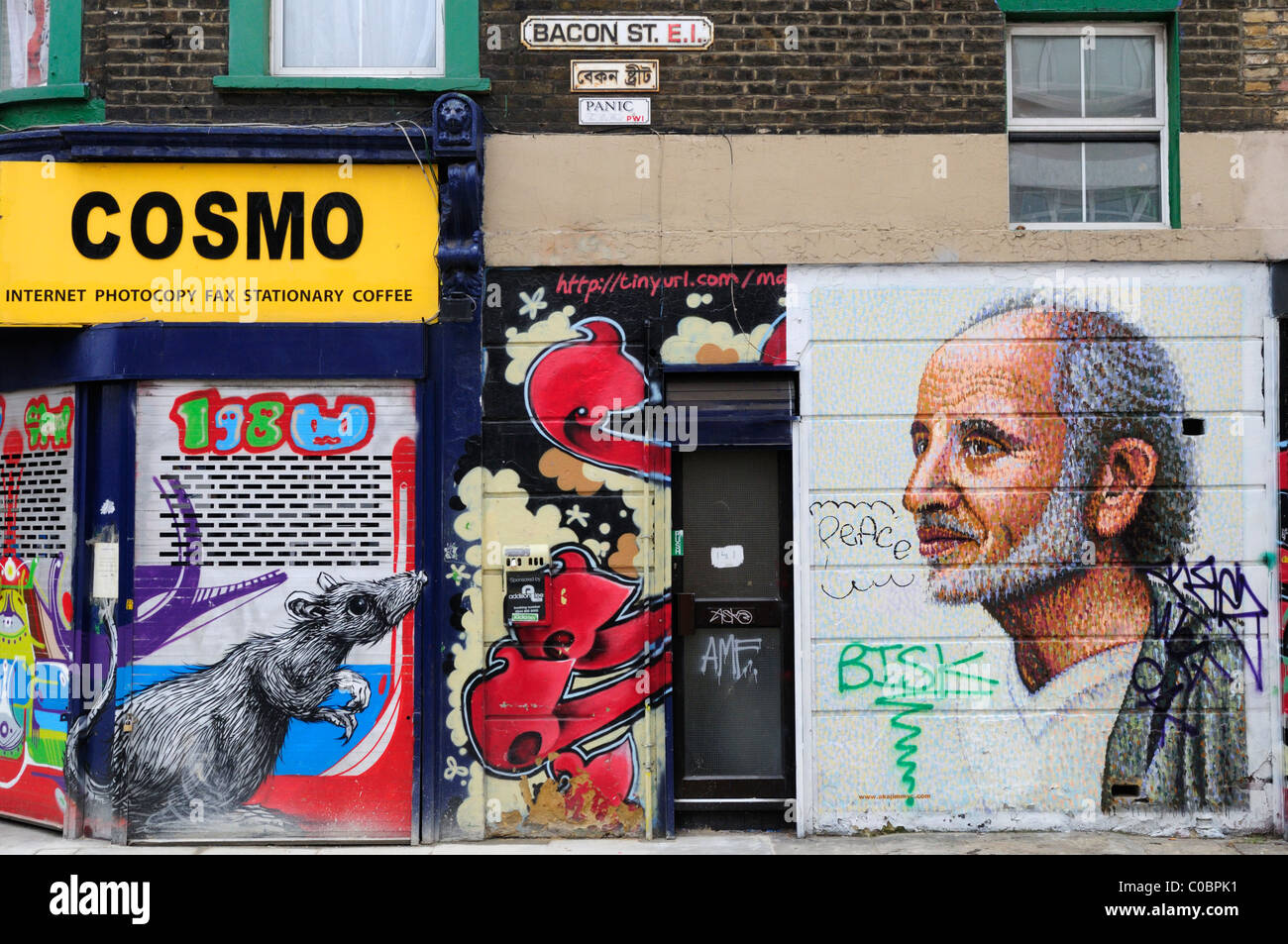 Graffiti in Bacon Street, off Brick Lane, London, England, Uk Stock ...