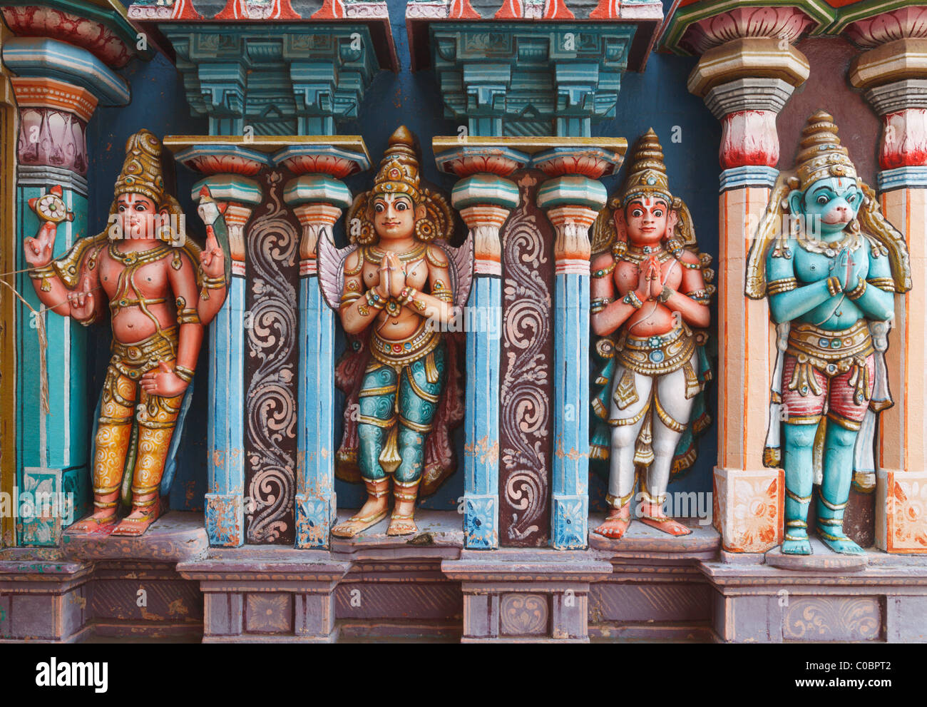 Hanuman statues in Hindu Temple Stock Photo - Alamy