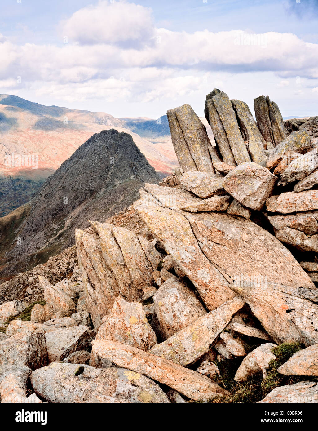 Tryfan from the Glyder ridge Snowdonia National Park. Wales Stock Photo ...