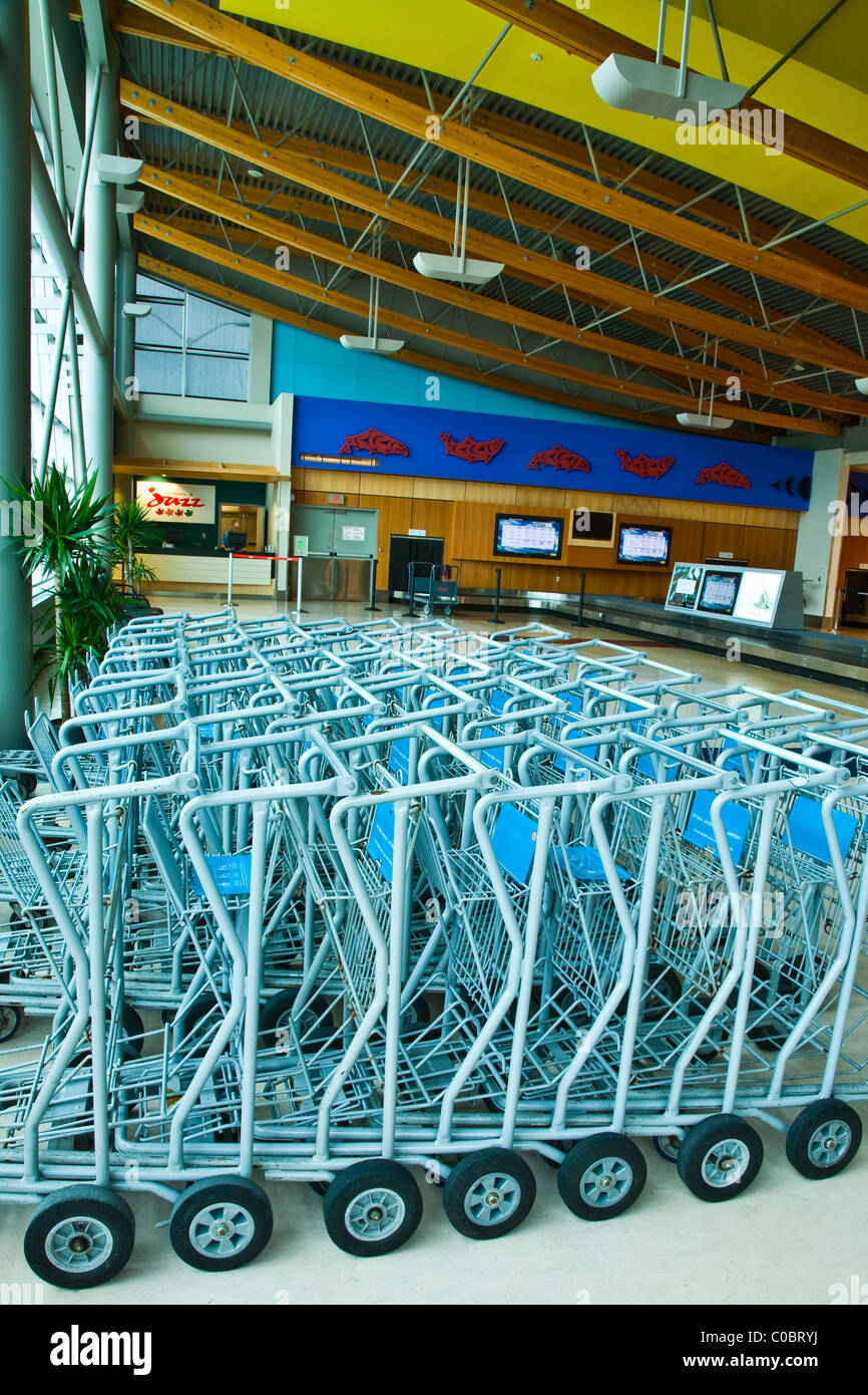 Rows of baggage carts in an airport arrivals hall Stock Photo - Alamy