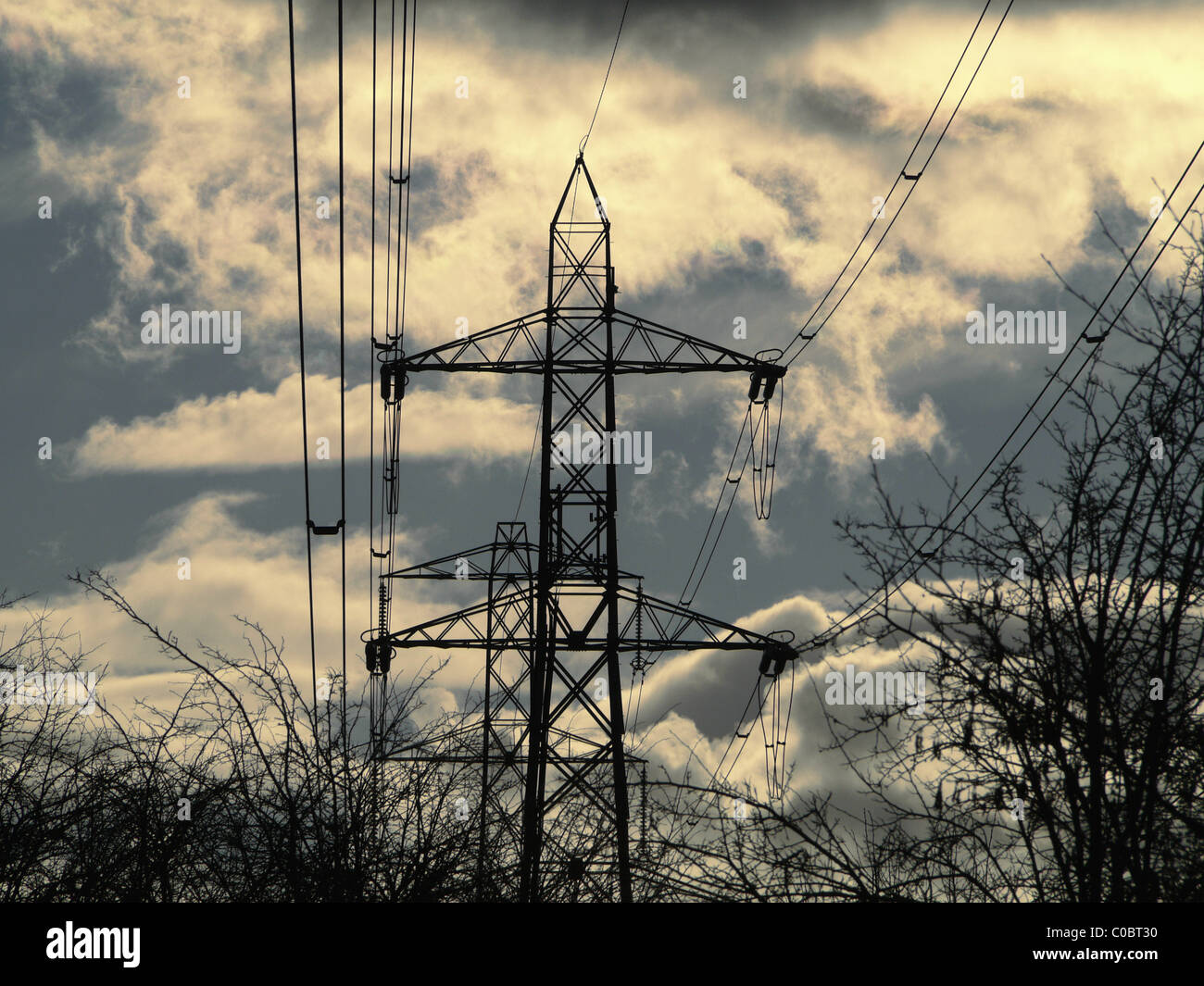 metal pylon carrying electricity supply power lines Stock Photo - Alamy