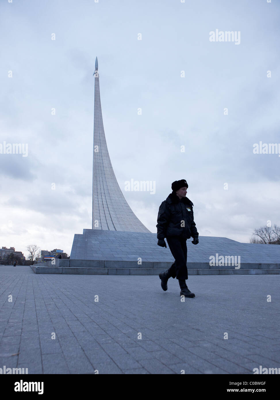 Russian security guard by the Space Obelisk monument, Moscow, Russia ...