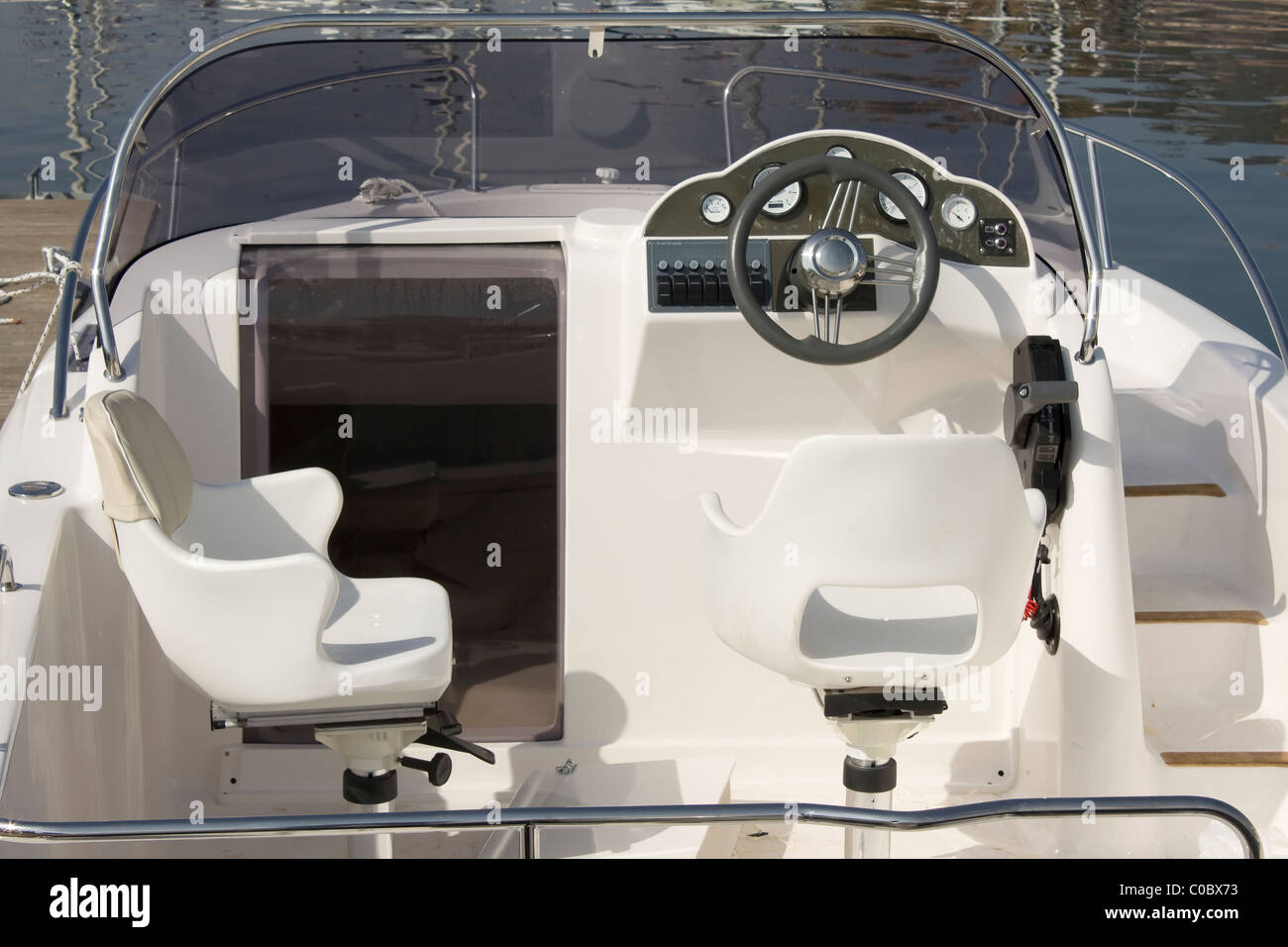 Motor boat cockpit Stock Photo - Alamy