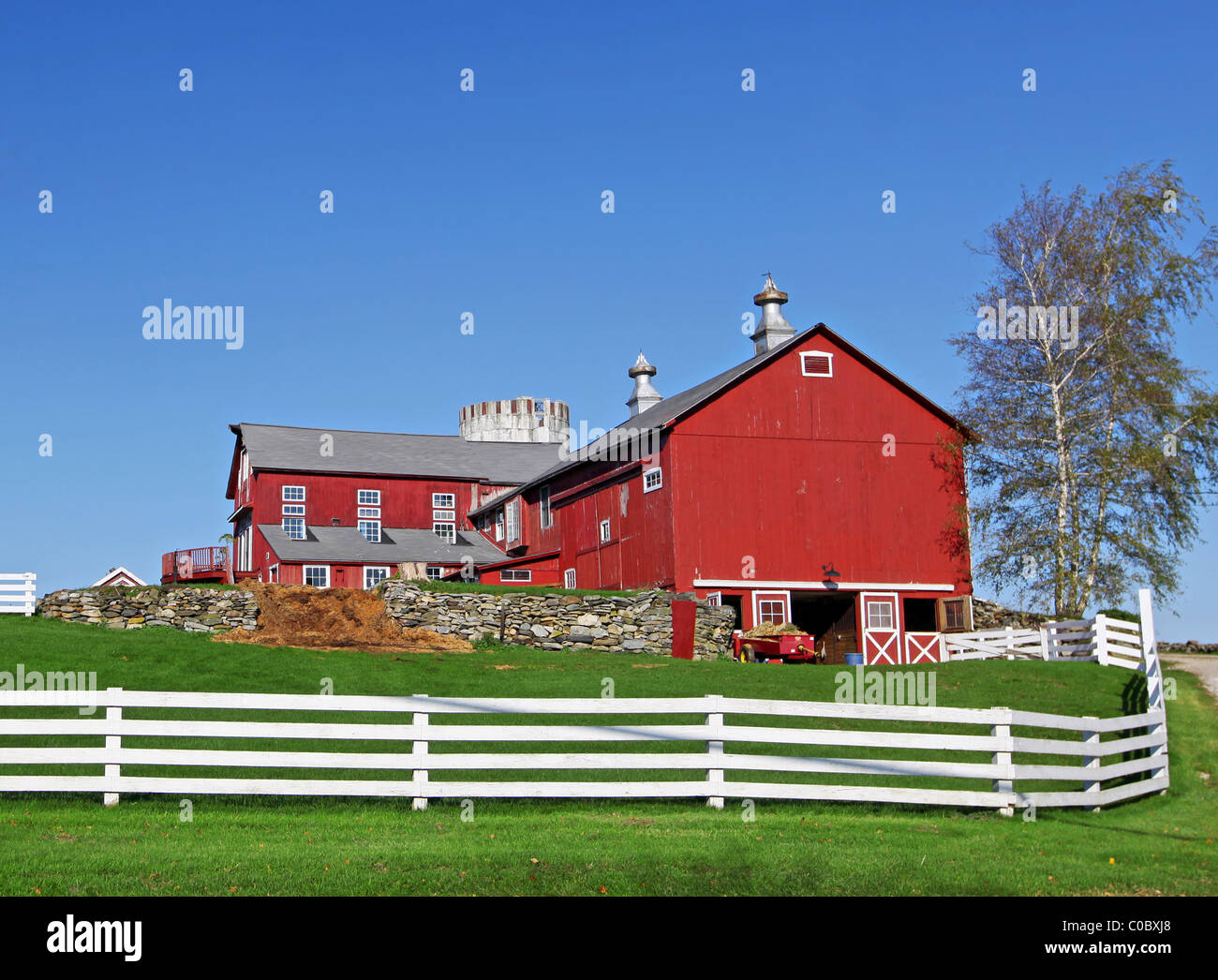 Traditional typical looking American building with white fence Stock ...