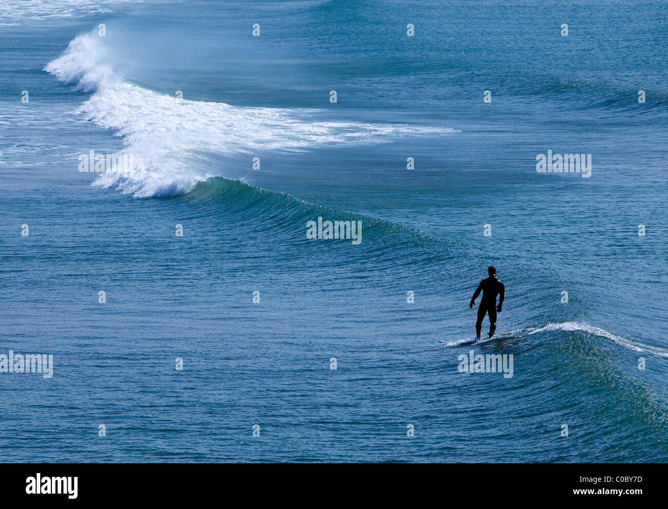 Anonymous lonely surfer on a surfboard and wave Stock Photo - Alamy