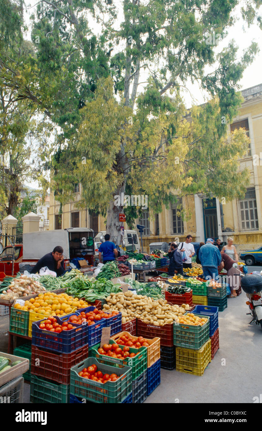 Samos Greece Vathy Market Fruit And Vegetable Stall Stock Photo - Alamy