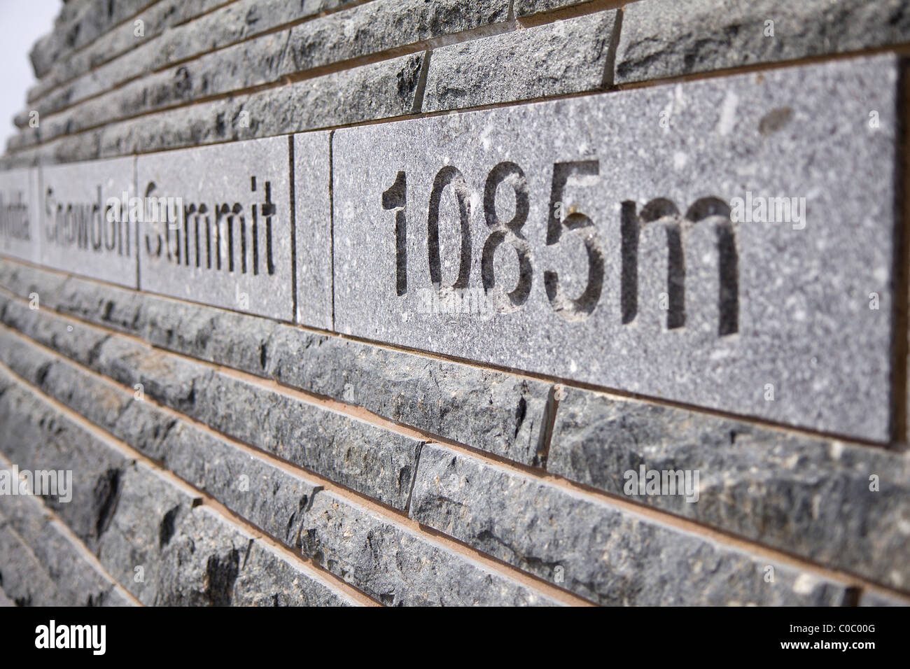 The outside Welsh slate wall of the Mount Snowdon summit cafe ...