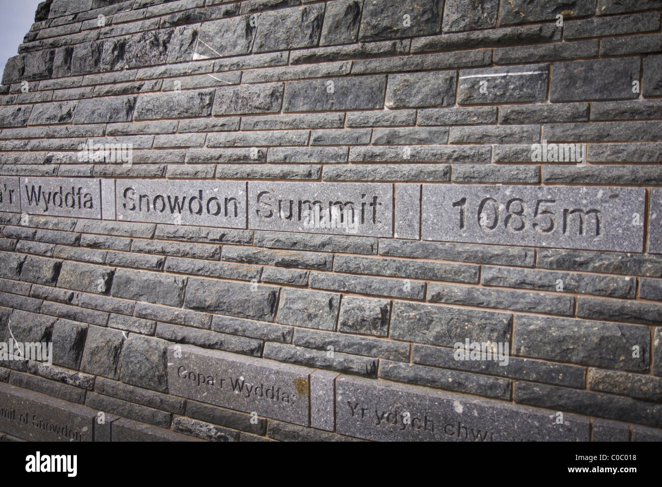 The outside Welsh slate wall of the Mount Snowdon summit cafe ...