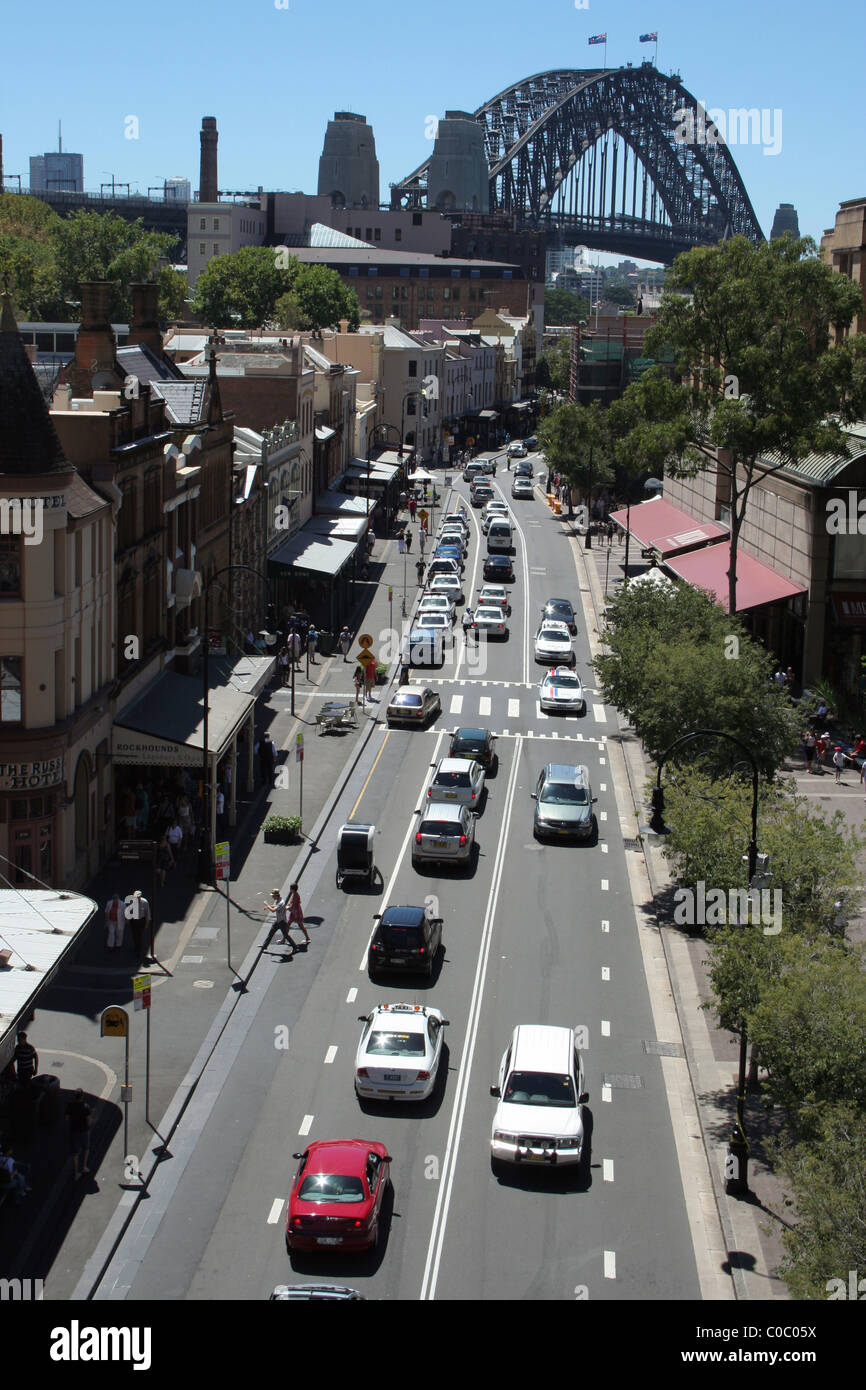View along George Street to the Rocks Area of Sydney with the Sydney ...