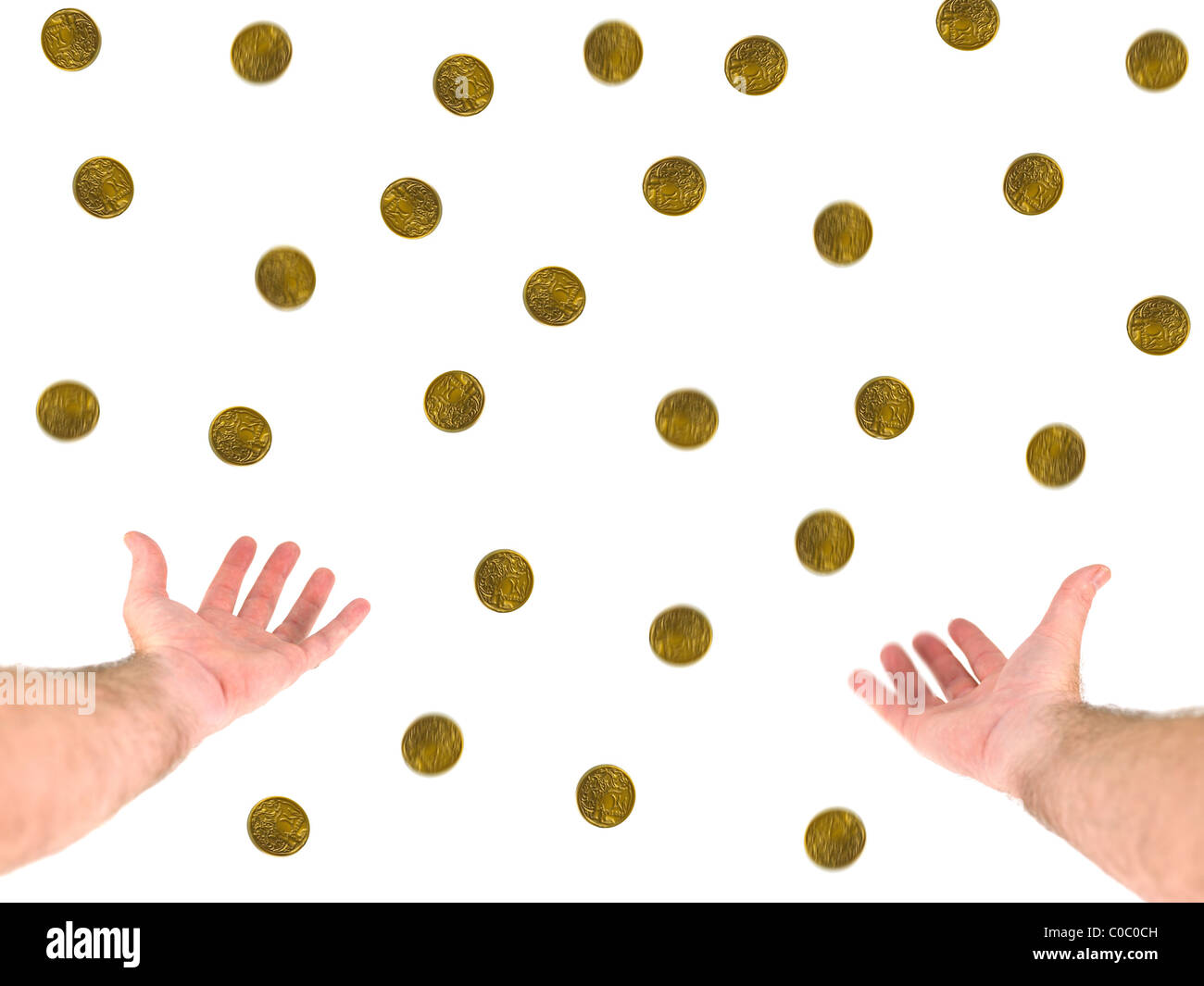 A person catching coin on a white background Stock Photo - Alamy