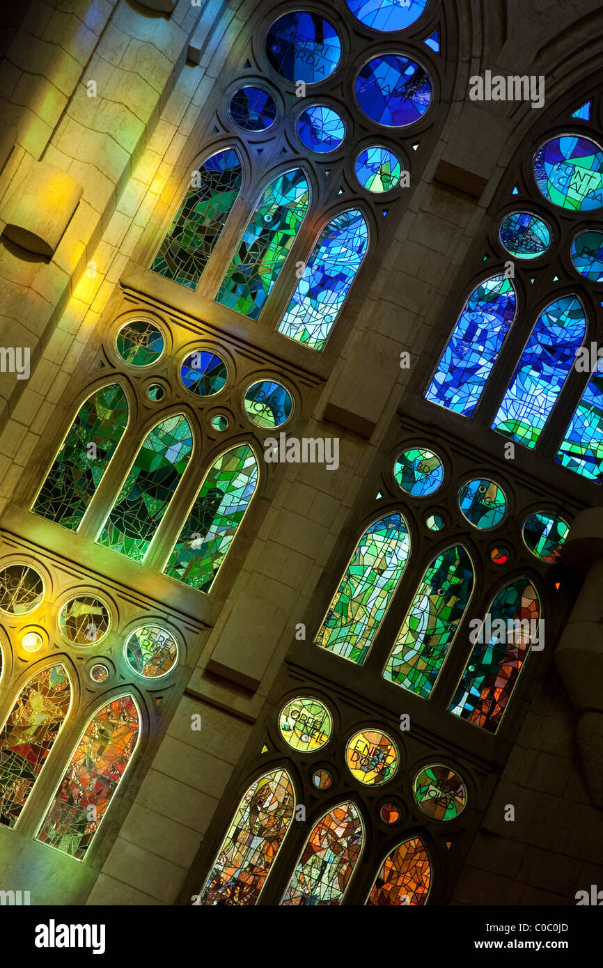 Stained Glass Windows in the Sagrada Familia Church designed by Gaudi ...