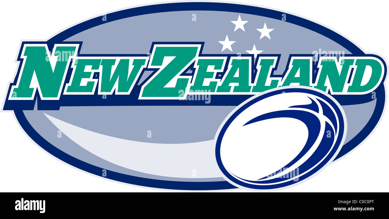 illustration of a rugby ball flying towards viewer with southern cross ...