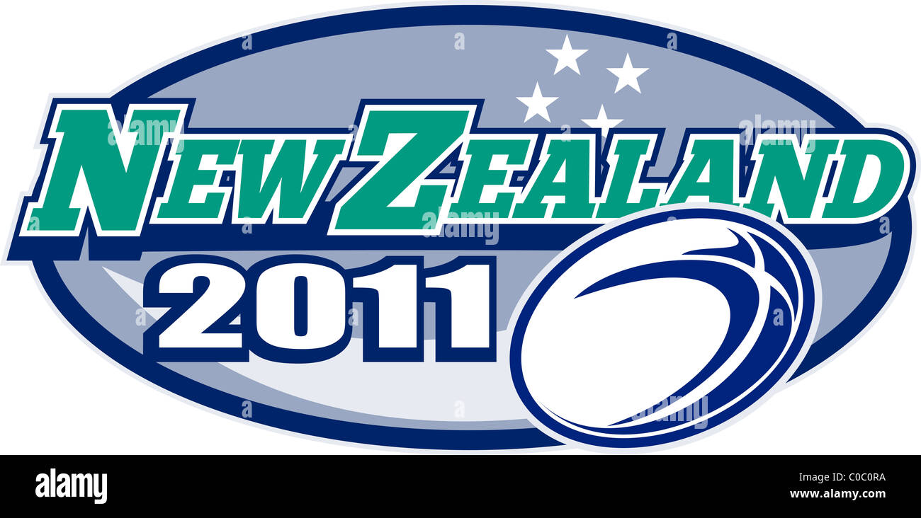 illustration of a rugby ball flying towards viewer with southern cross ...