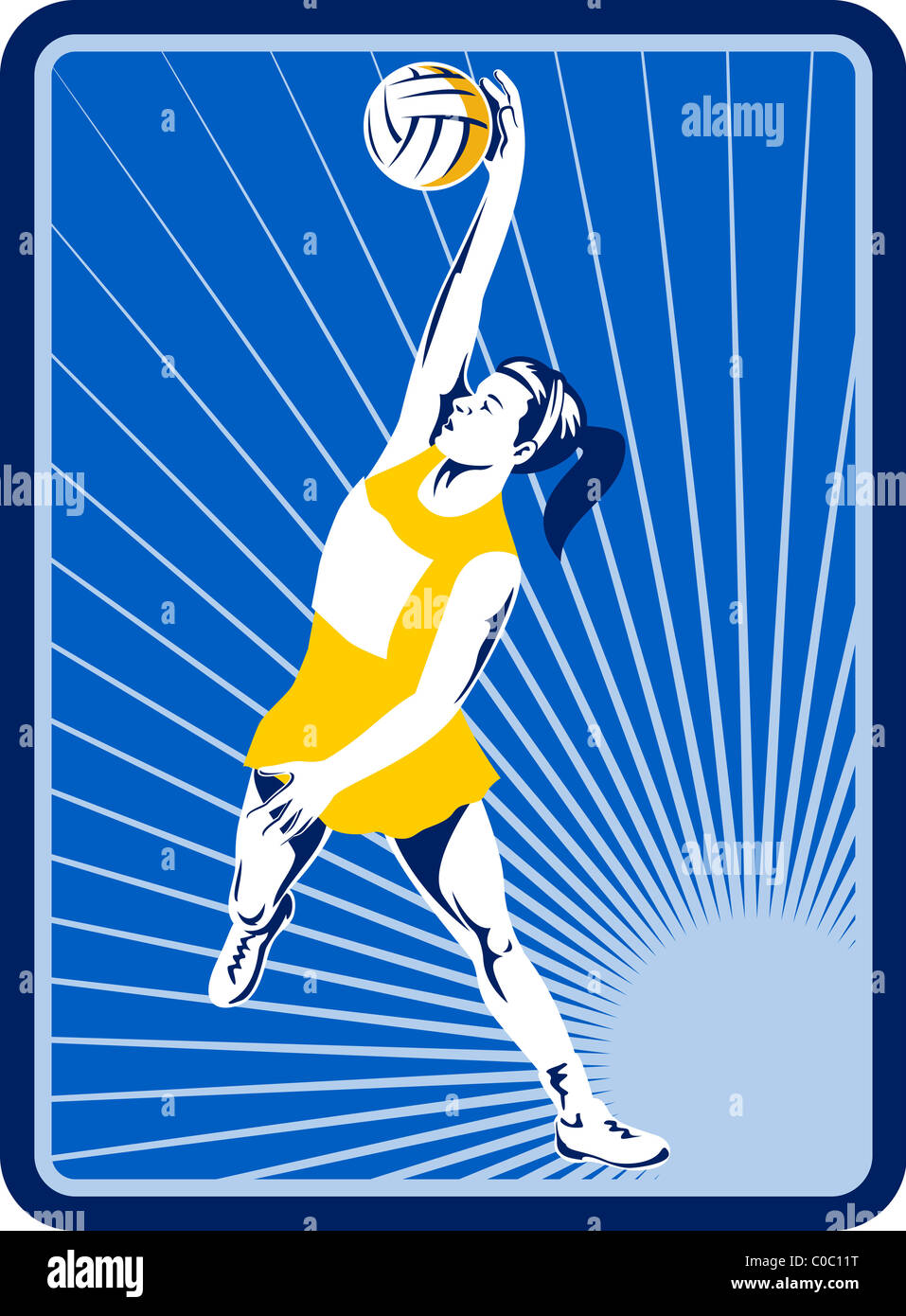 illustration of a Netball player rebounding jumping for ball with ...