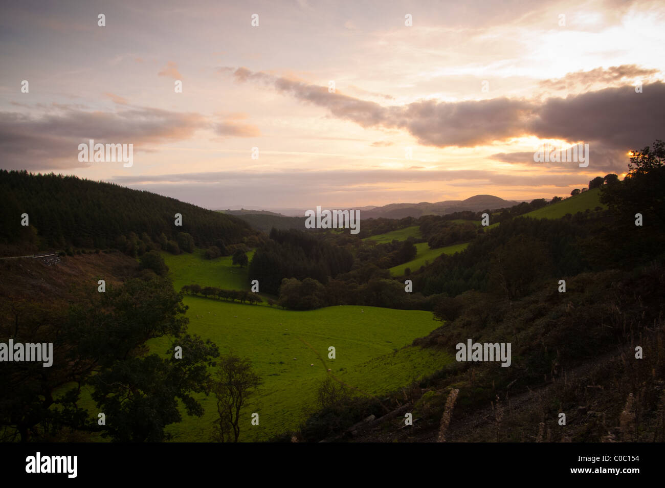Sunset over the Welsh countryside Stock Photo - Alamy