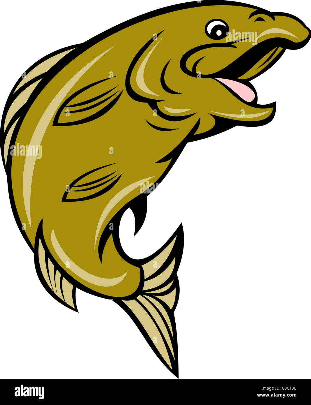 illustration of a cartoon trout fish jumping side isolated on white ...