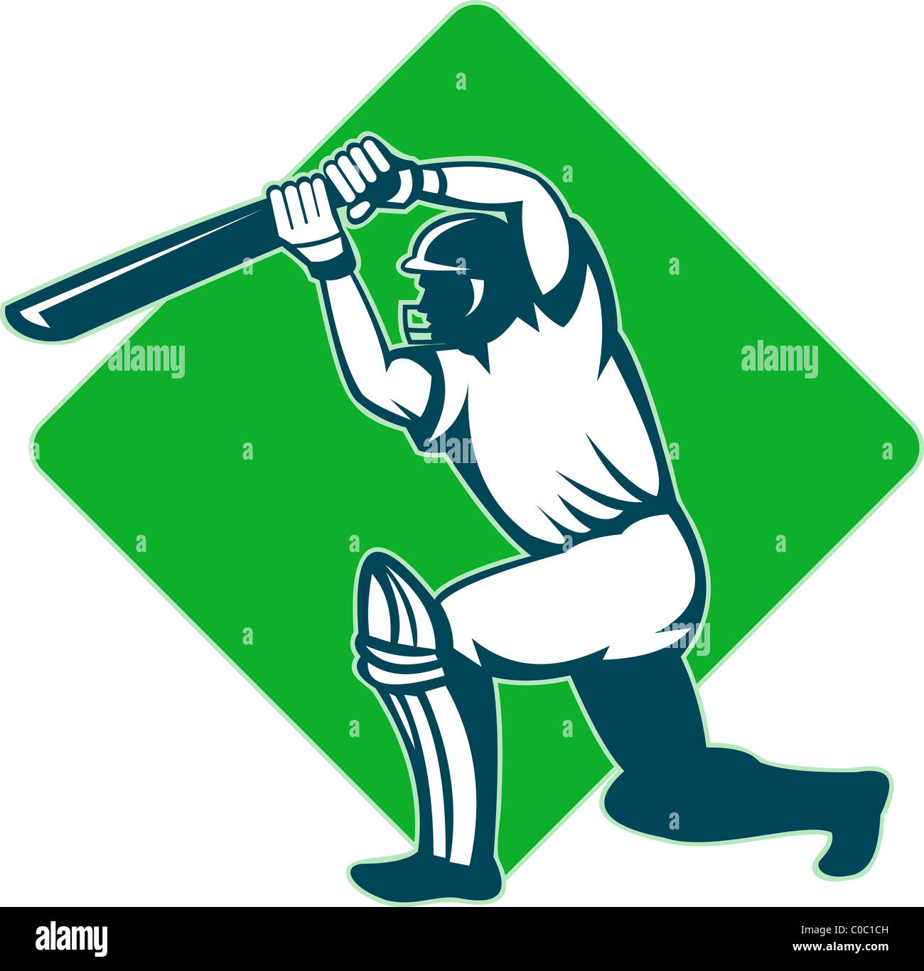 illustration of a cricket batsman batting front view done in woodcut ...