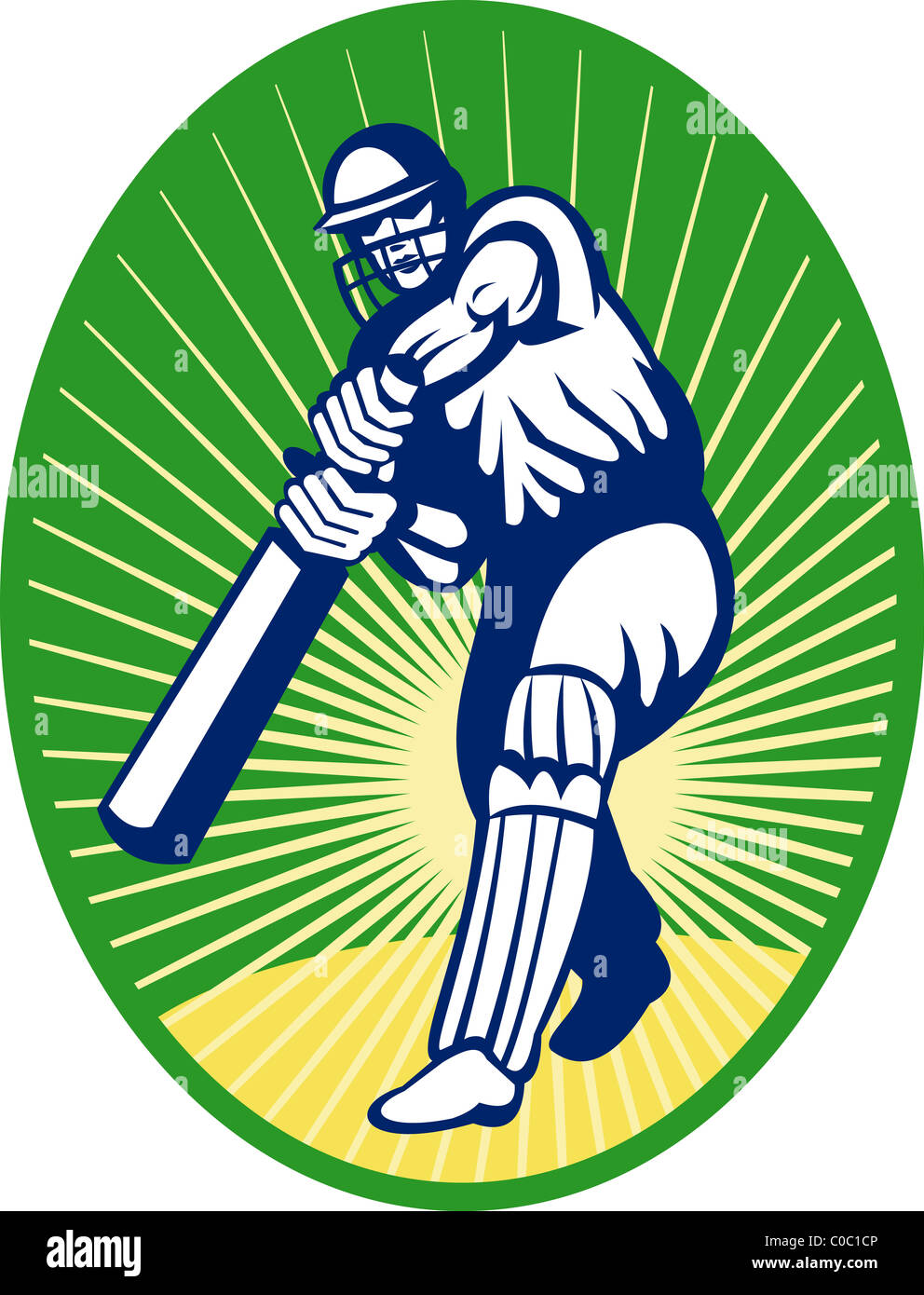 illustration of a cricket batsman batting front view done in woodcut ...
