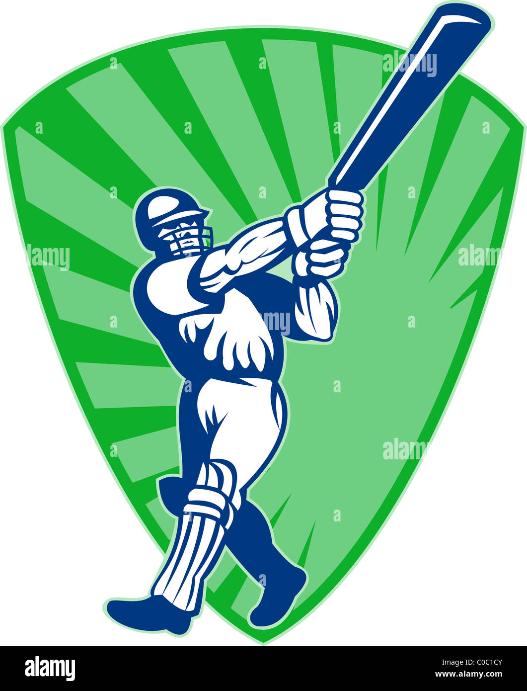illustration of a cricket batsman batting front view done in woodcut ...