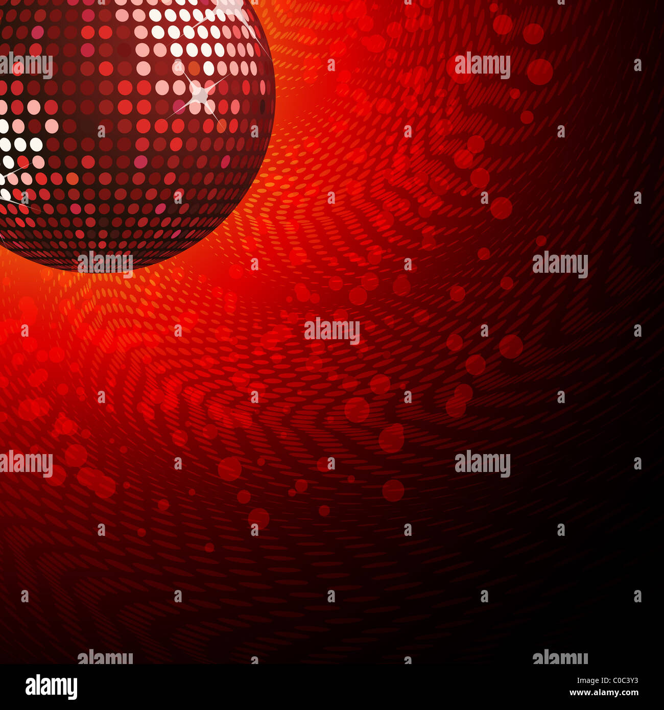 sparkling red disco ball on a swirling halftone background Stock Photo ...