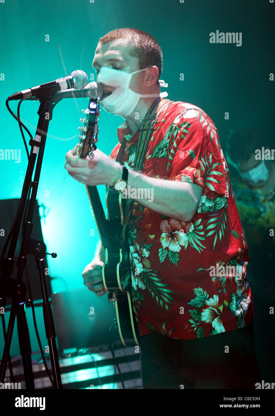 Ade Blackburn of Clinic performing at Liverpool Bluecoat Arts Centre ...