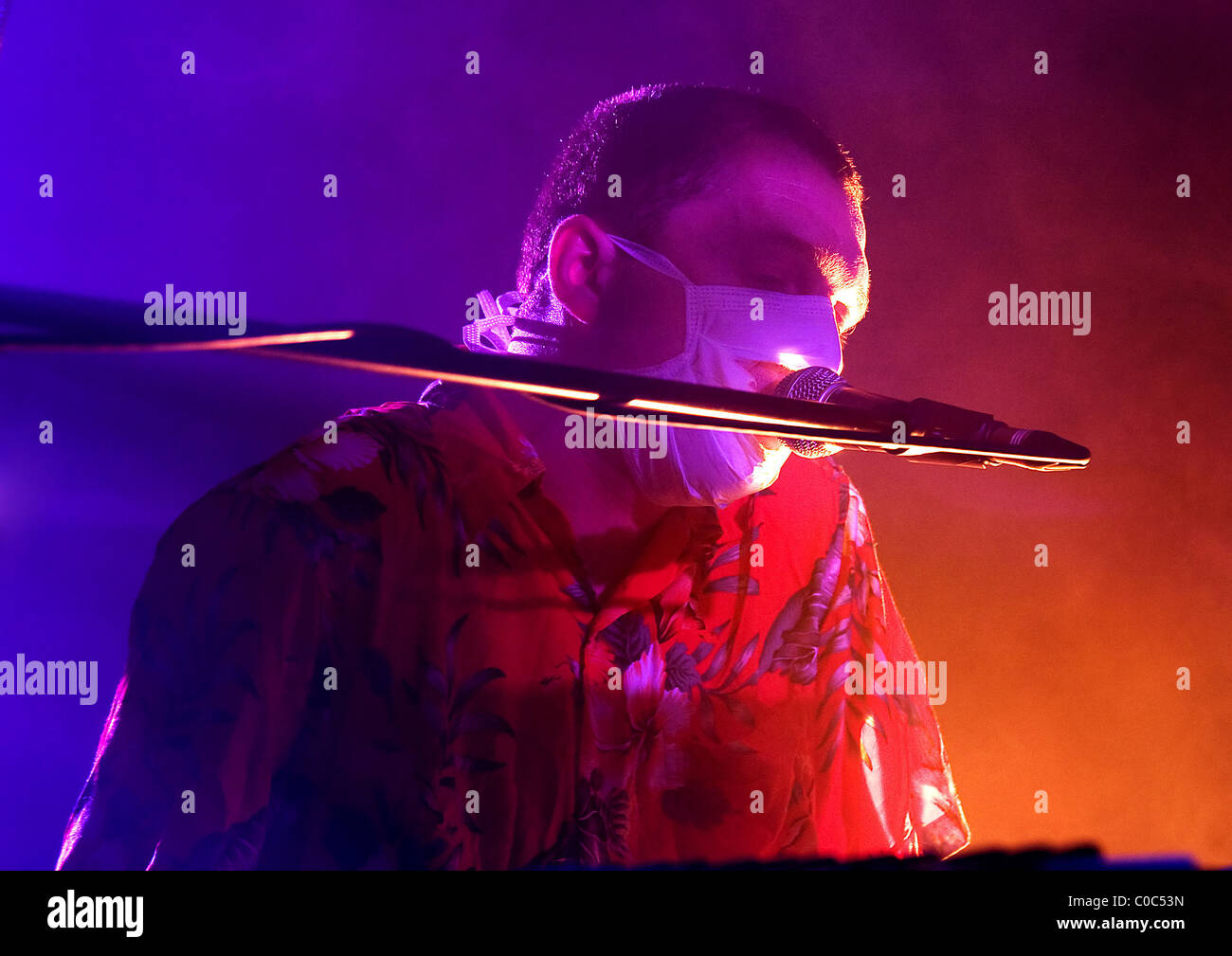 Ade Blackburn of Clinic performing at Liverpool Bluecoat Arts Centre ...