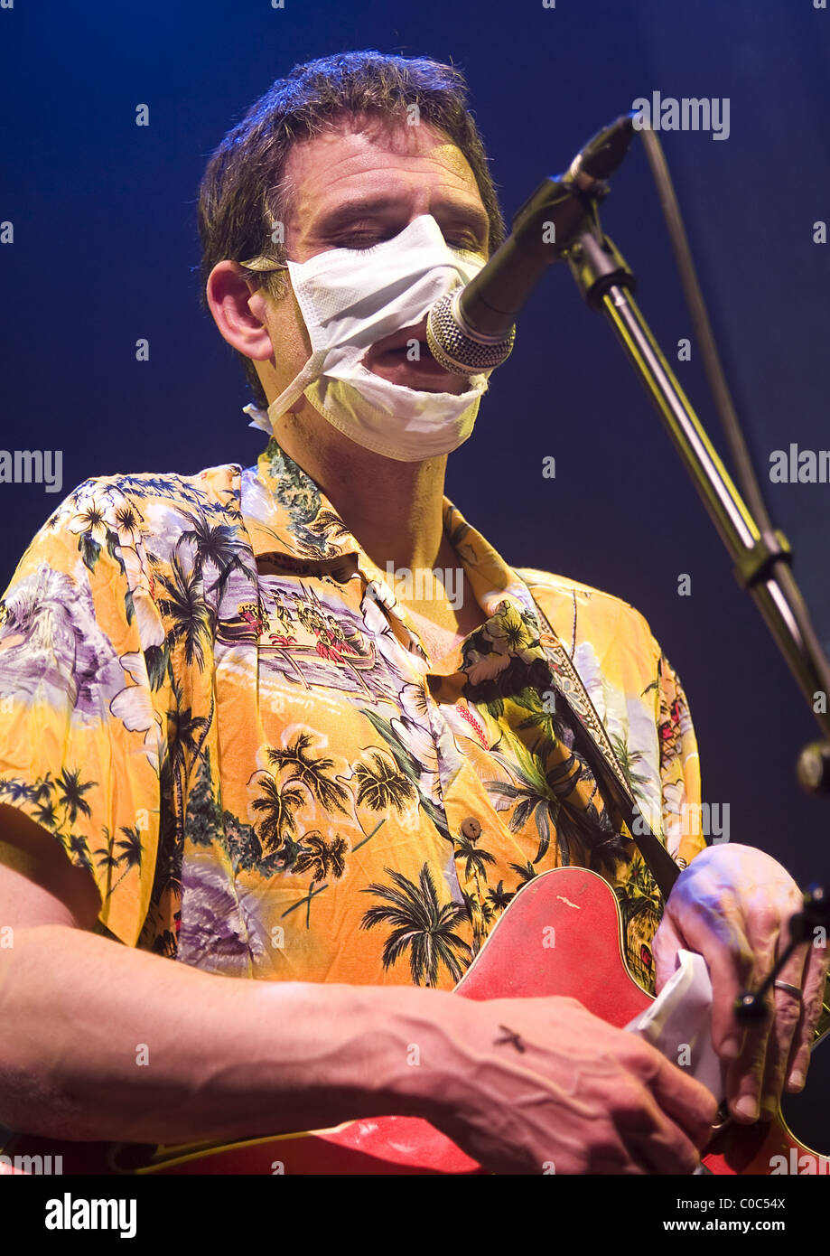 Jonathan Hartley of Clinic performing at Liverpool Bluecoat Arts Centre ...