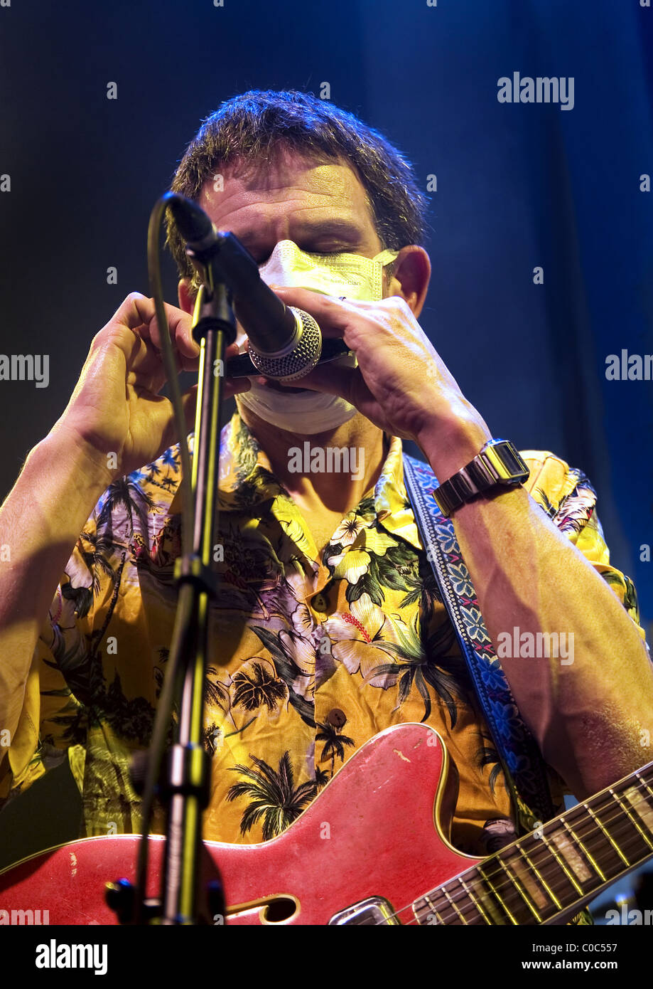 Jonathan Hartley of Clinic performing at Liverpool Bluecoat Arts Centre ...