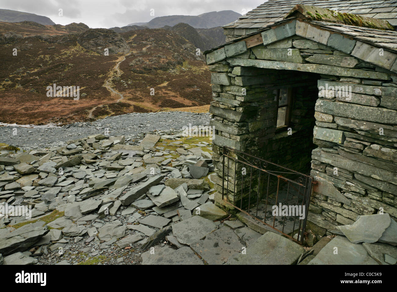 Abandoned stone hut near the top of Fleetwith Pike and Haystacks, Lake ...