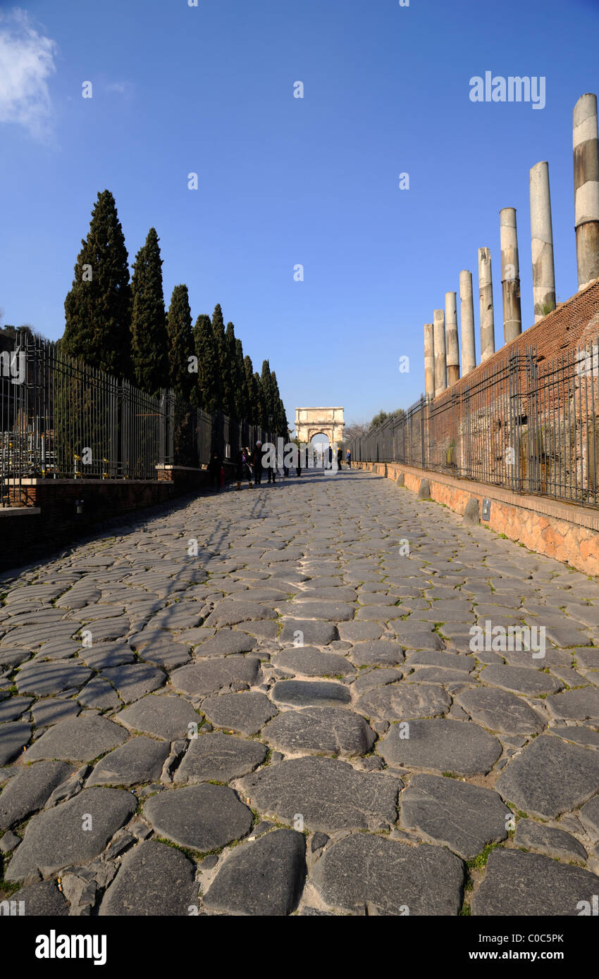 Italy, Rome, Roman Forum, Via Sacra, ancient Roman cobbled road Stock ...