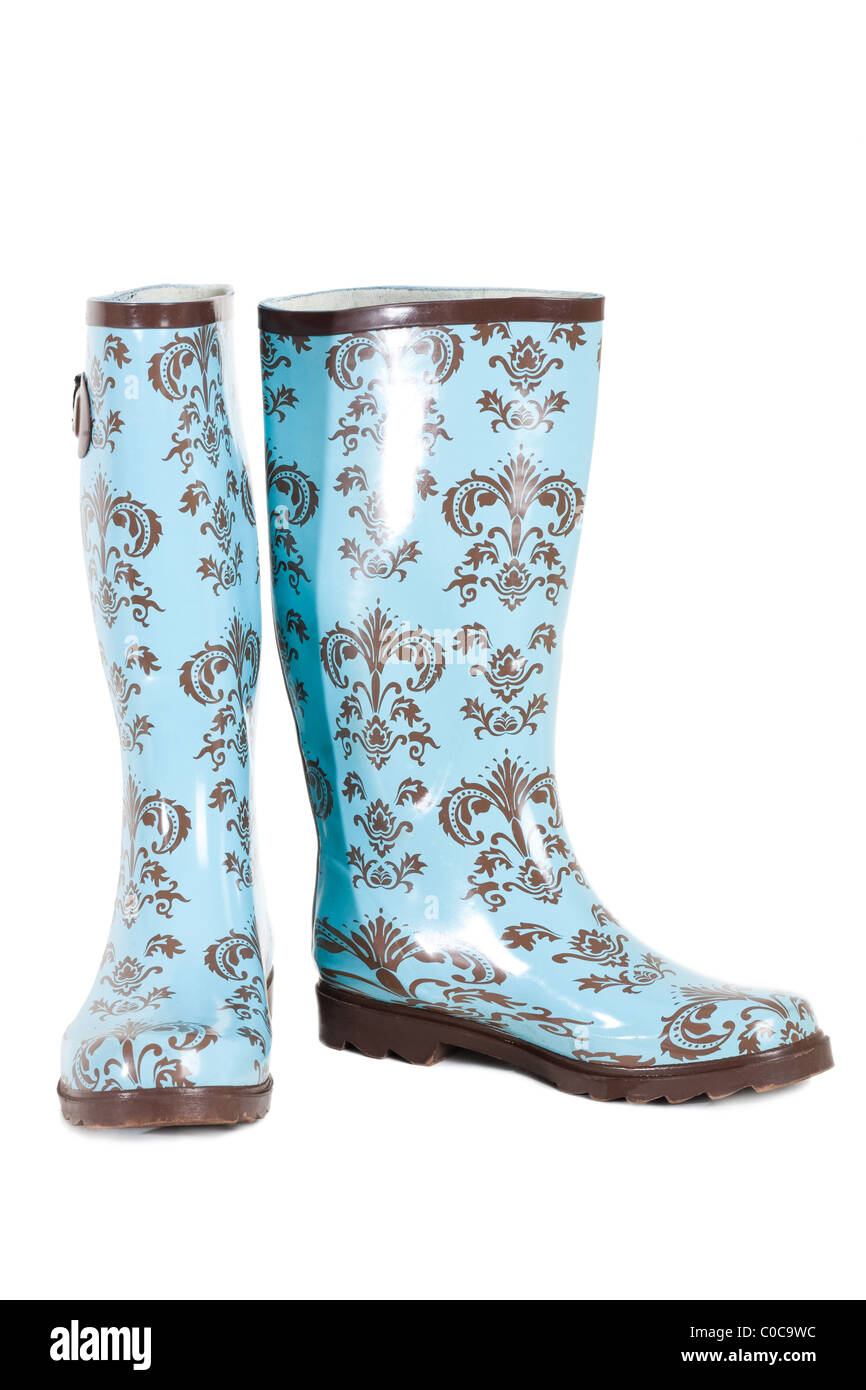 Blue rubber boots isolated on white Stock Photo - Alamy