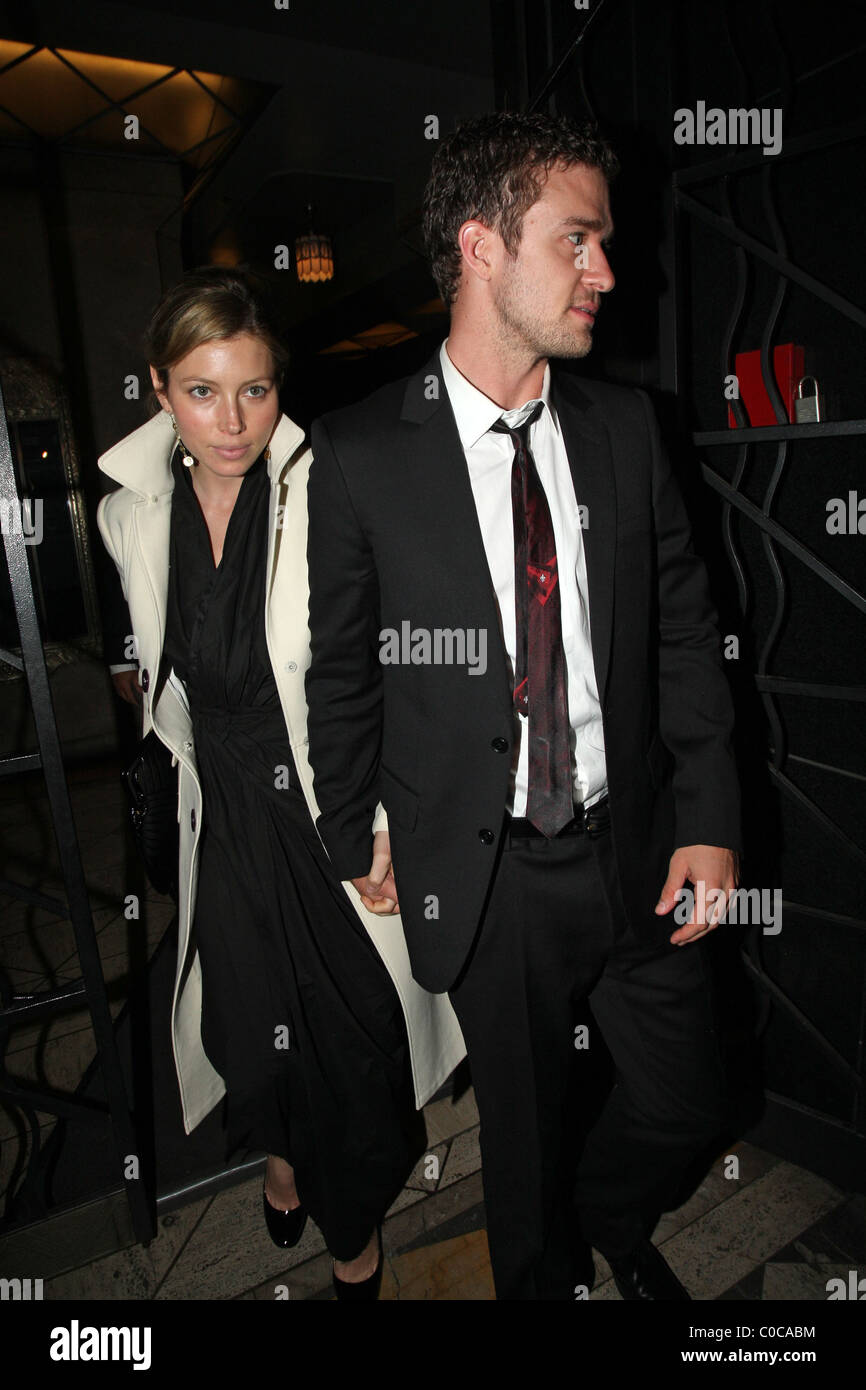 Justin Timberlake and Jessica Biel leaving a wedding held at the Oviatt ...