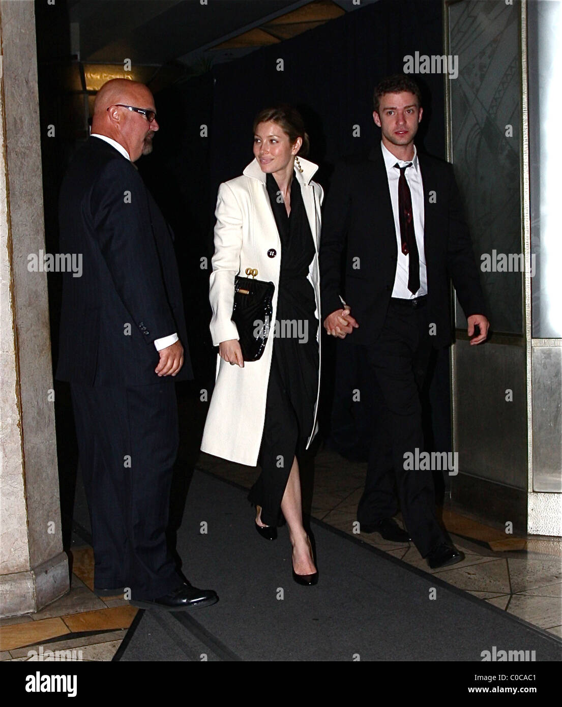 Justin Timberlake and Jessica Biel leaving a wedding held at the Oviatt ...