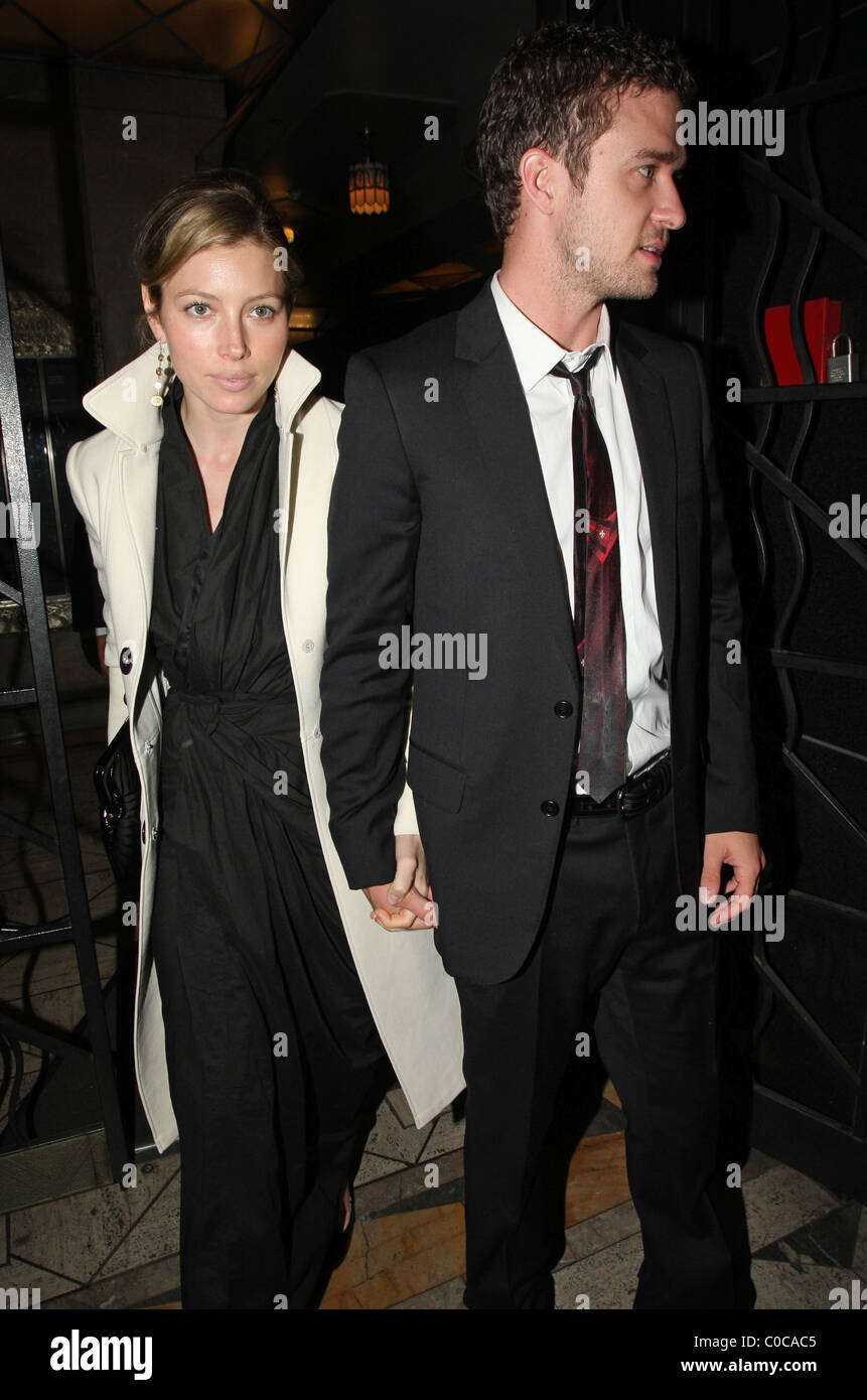 Justin Timberlake and Jessica Biel leaving a wedding held at the Oviatt ...