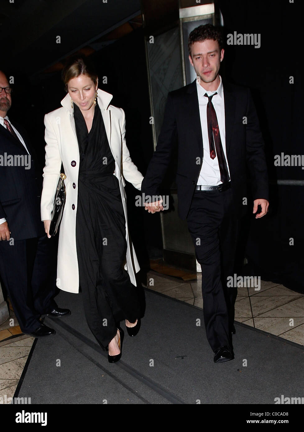 Justin Timberlake and Jessica Biel leaving a wedding held at the Oviatt ...