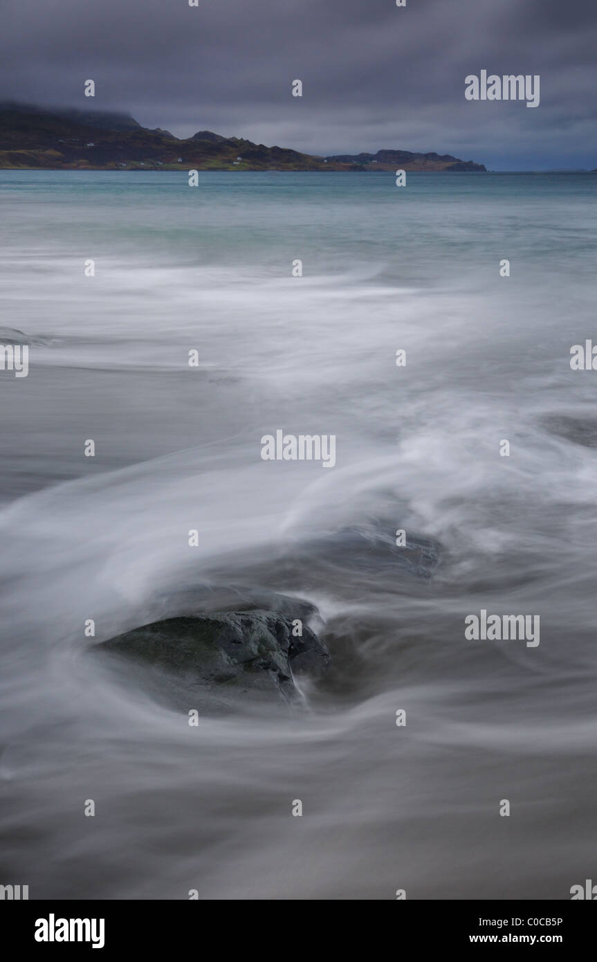 Tide movement on a stormy day on Staffin Beach, Isle of Skye, Hebrides ...