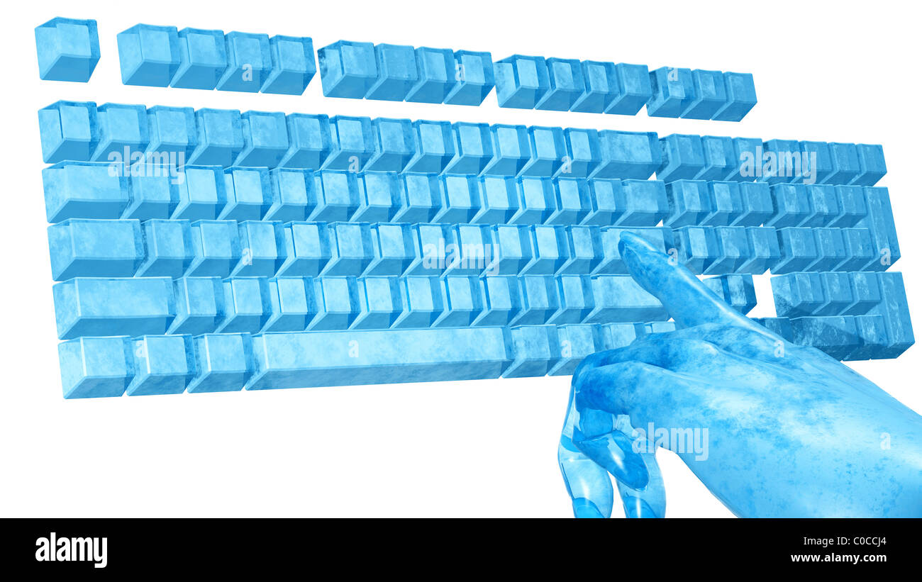 Fantastic hand over the computer keyboard. It is isolated on a white ...