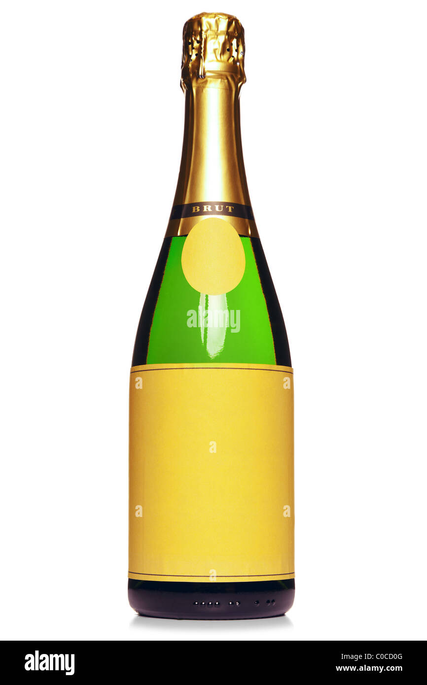 Photo of a Champagne bottle with blank labels, isolated on a white ...