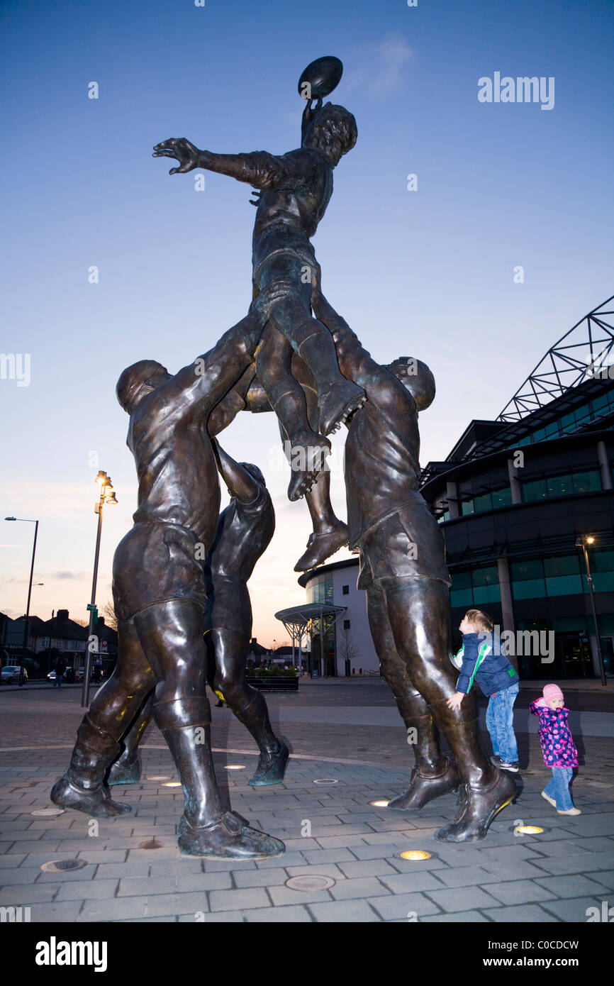Children climb & play on the line-out sculpture by sculptor Gerald ...