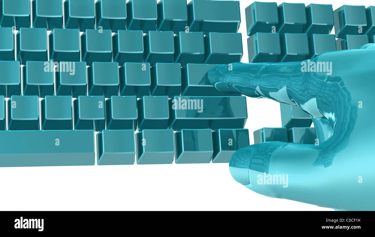 Fantastic hand over the computer keyboard. It is isolated on a white ...