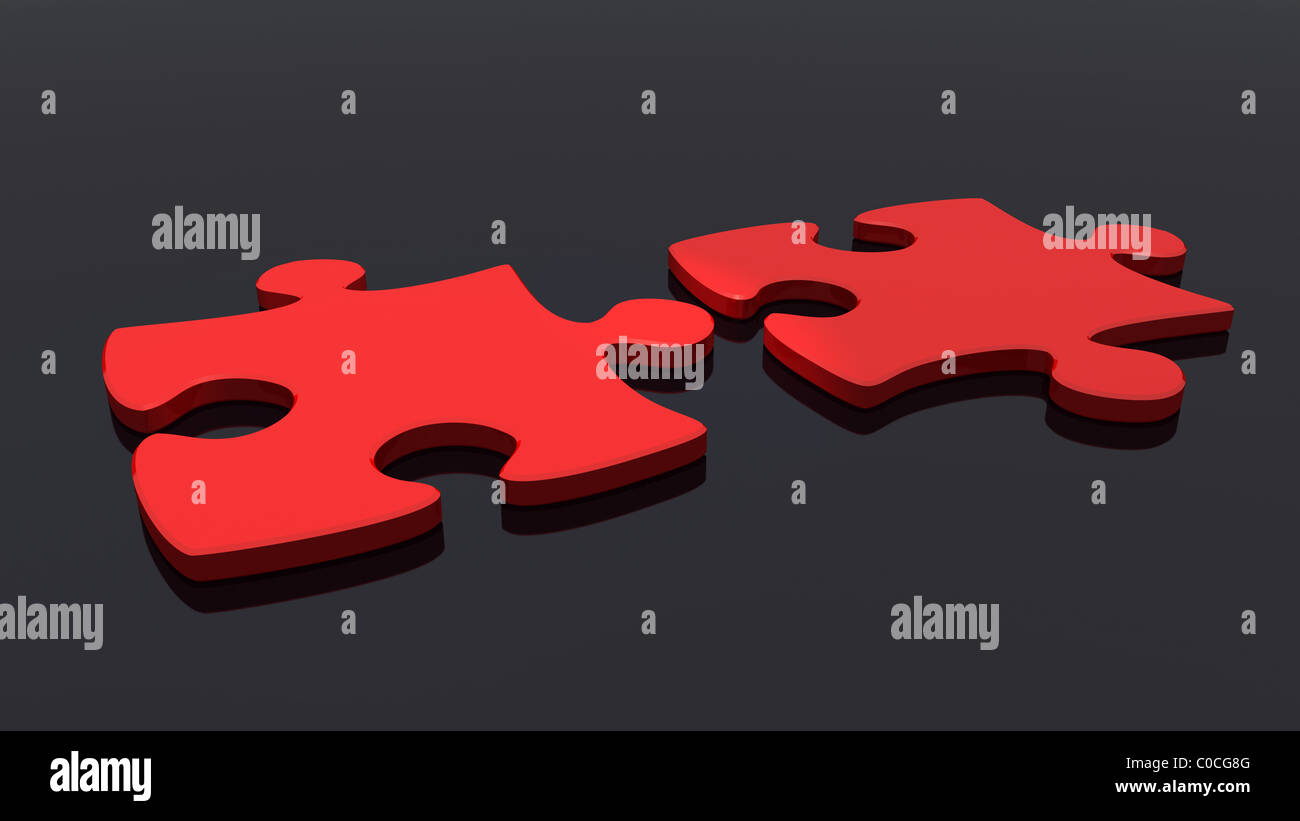 Puzzles red color. It is isolated on a black background Stock Photo - Alamy