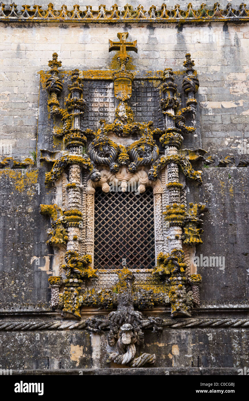 Manueline window at he west facade of the Church of Convent of Christ ...