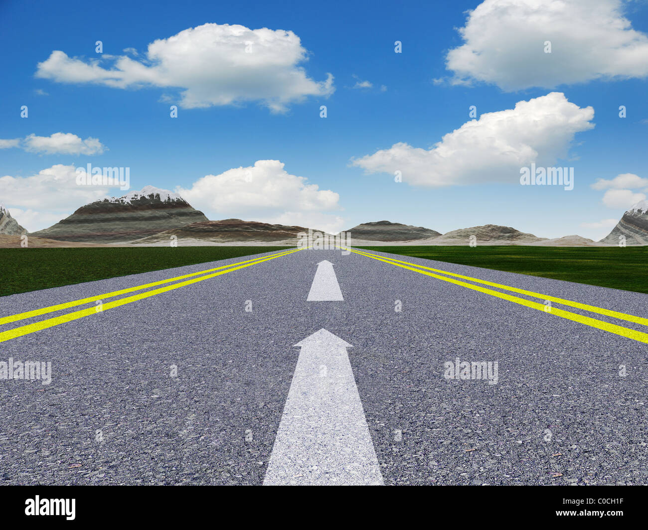 road marking arrow. White arrow at detailed texture asphalt Stock Photo ...