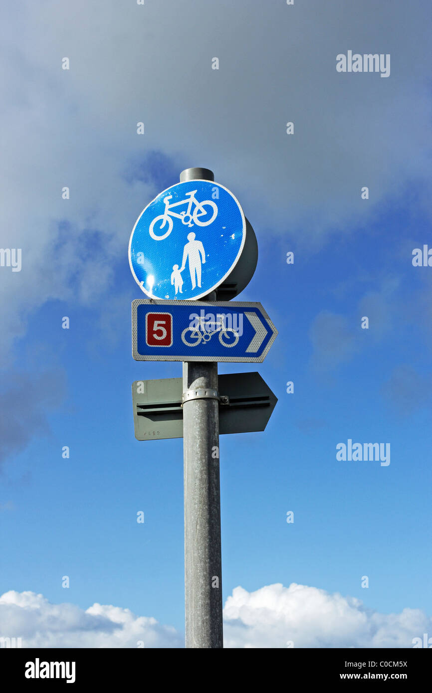 A footpath and cycle route sign on the Welsh National cycle route 5 ...