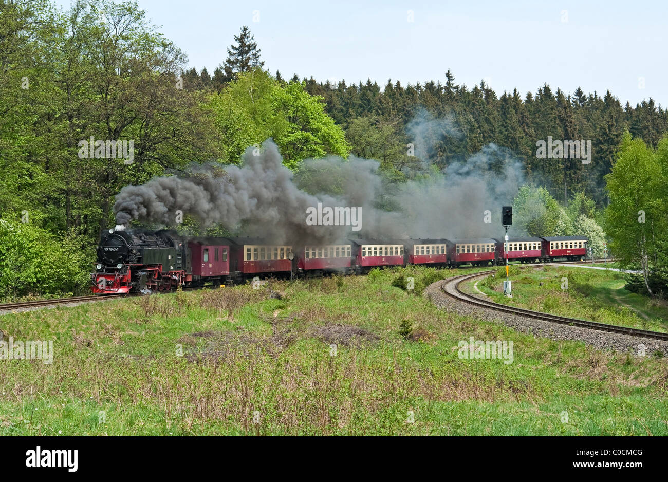 Harzer Schmalspurbahnen Steam train for Brocken leaving Drei Annen ...