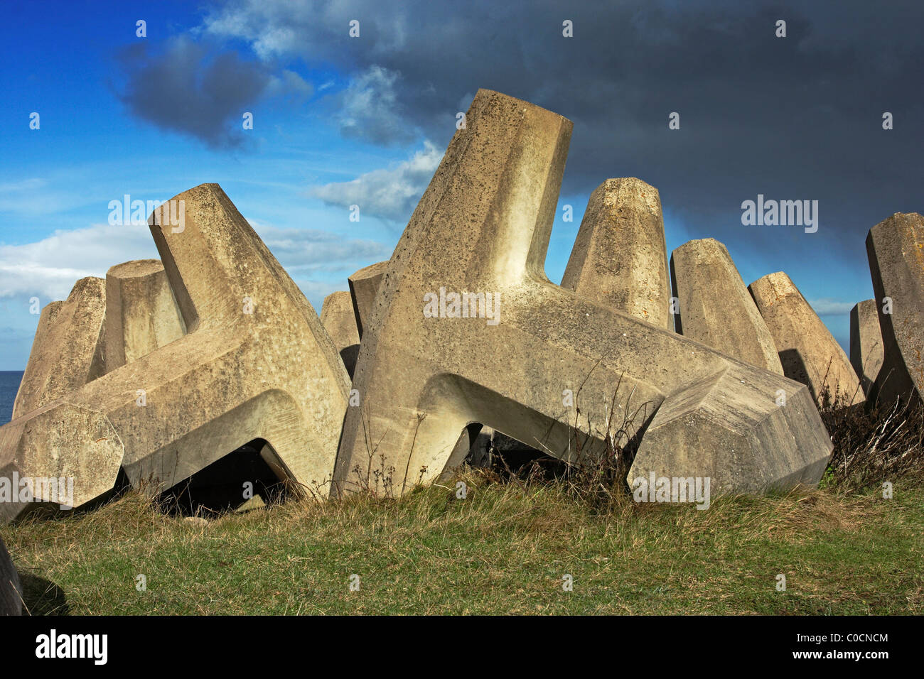 pre-cast concrete sea defences on the vulnerable North Wales coast at ...