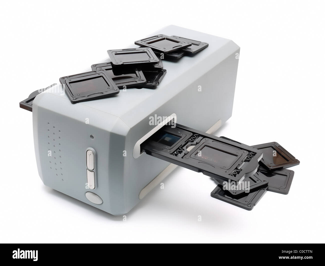 Slide scanner with loaded slide strip shot over white background Stock ...