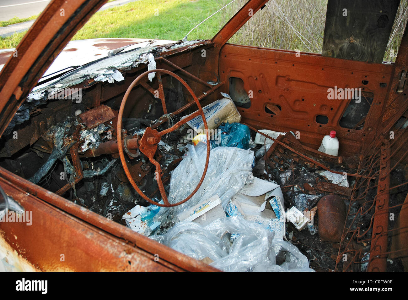 burned up car interior from arson attack Stock Photo - Alamy