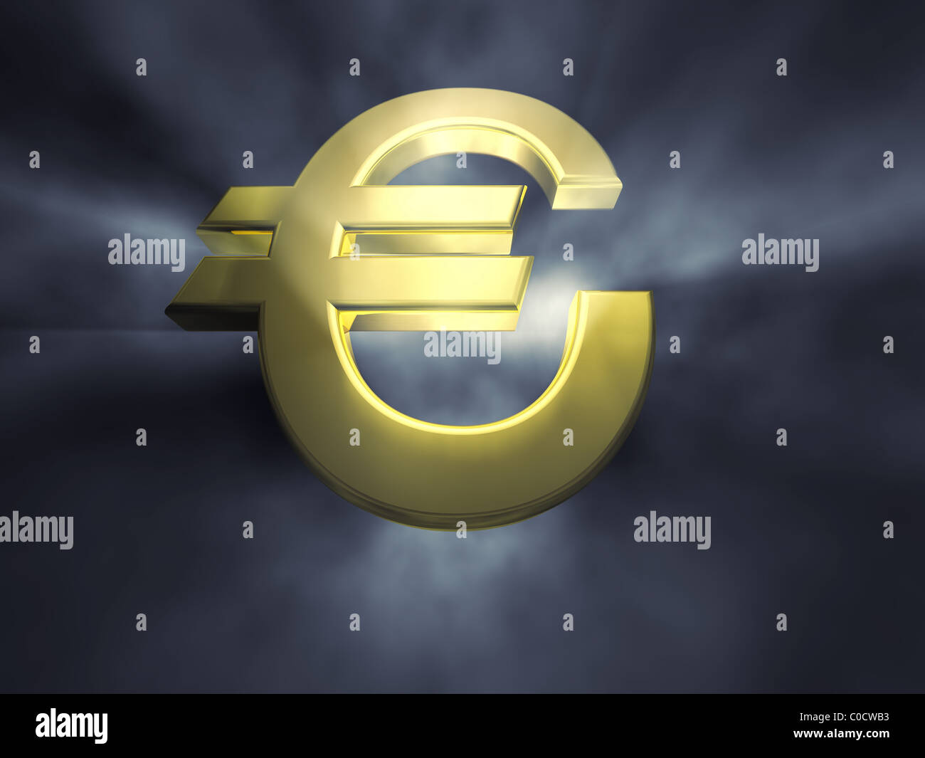 3d golden euro symbol on a dark misty background , dramatic lighting ...