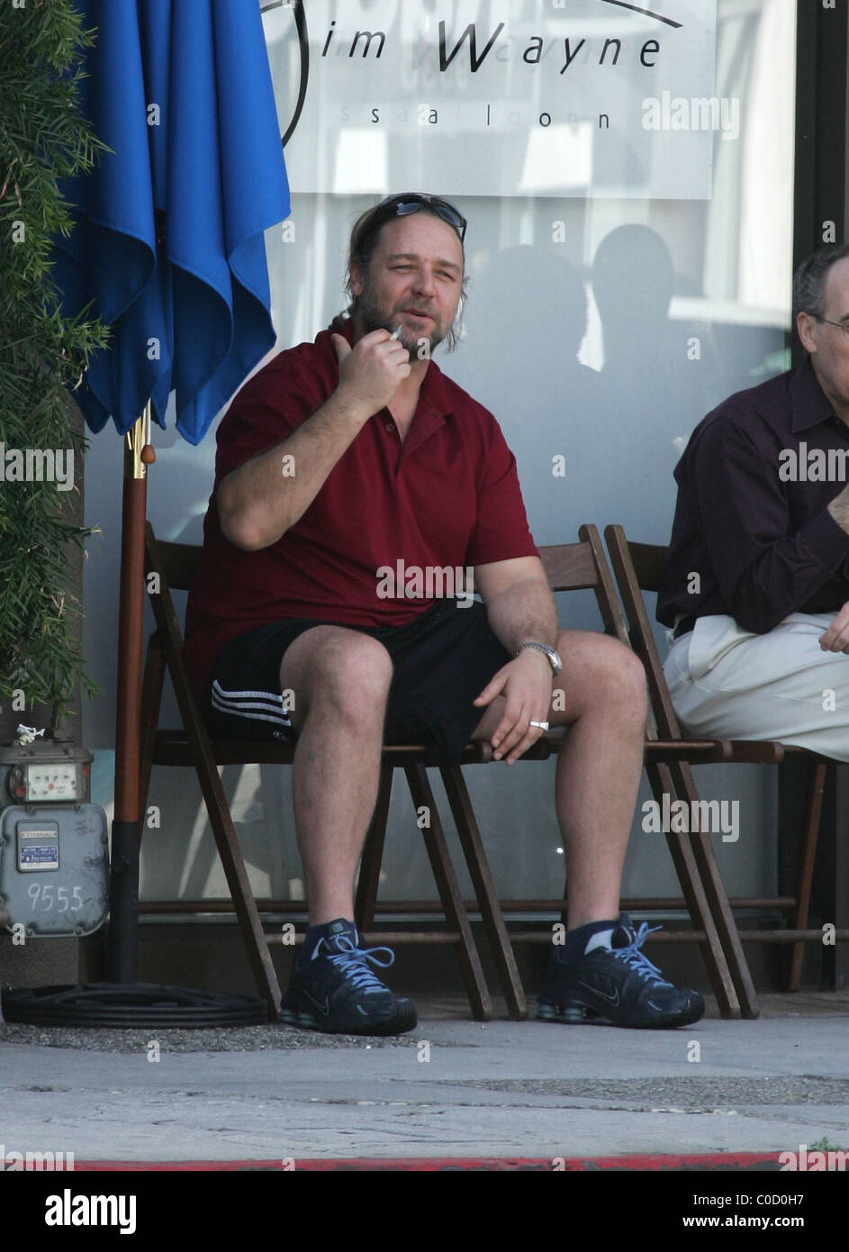 Russell Crowe has a rest and a cigarette while out in Beverly Hills Los ...